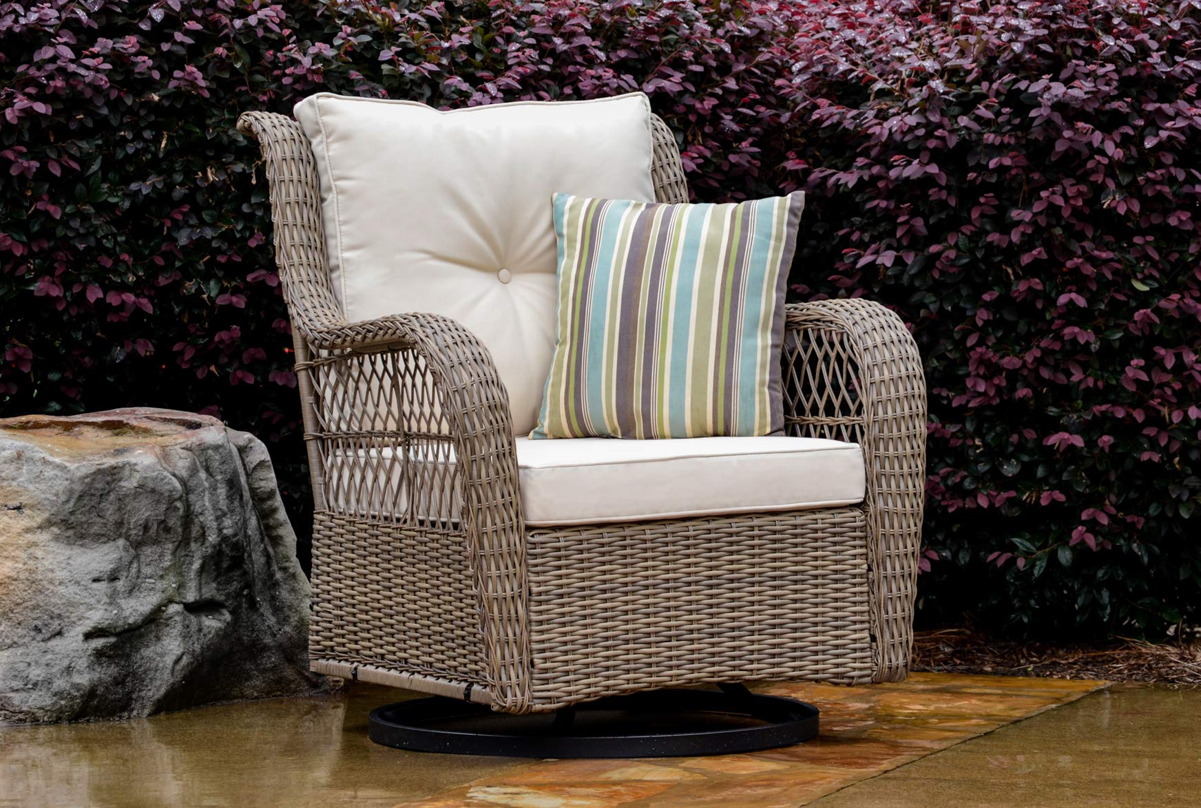 Tortuga Outdoor Rio Vista Swivel Glider, Single Chair, Sandstone Wicker and Cushions