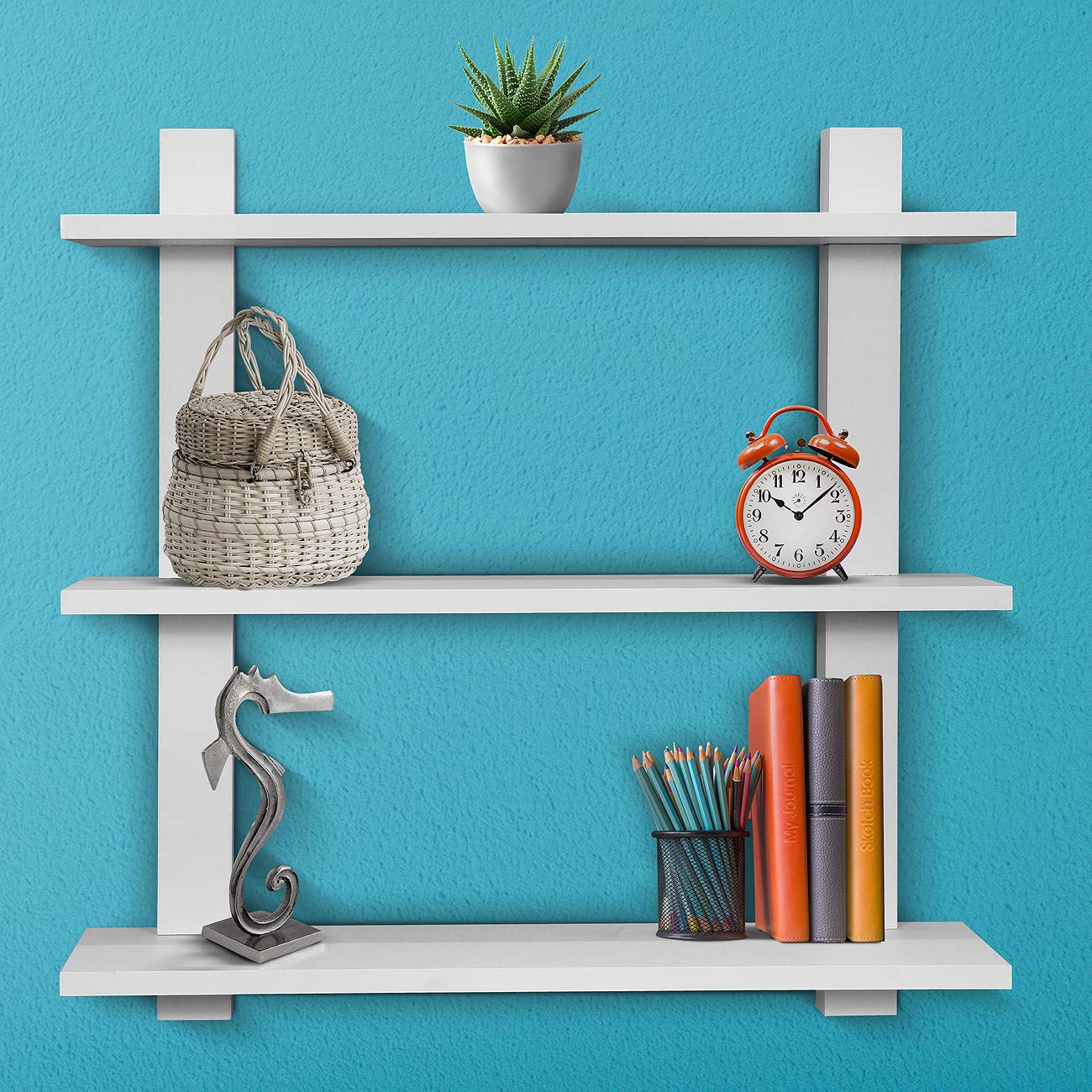 Sorbus Bathroom Shelves - 3-Tier Wall Mounted Floating Shelves for Books, Trophies, Wall Decor, Kitchen, Living Room & Bathroom Decor - Decorative Hanging Display Over the Toilet Storage Shelf - White