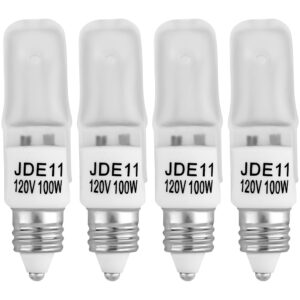 4-pack jde11 120v 100w frosted halogen jde11 100w bulb warm white 100 watt t4 e11 bulb frosted jd e11 t4 100w for chandeliers, pendants, table lamps, cabinet lighting, mini-candelabra base t4 bulb