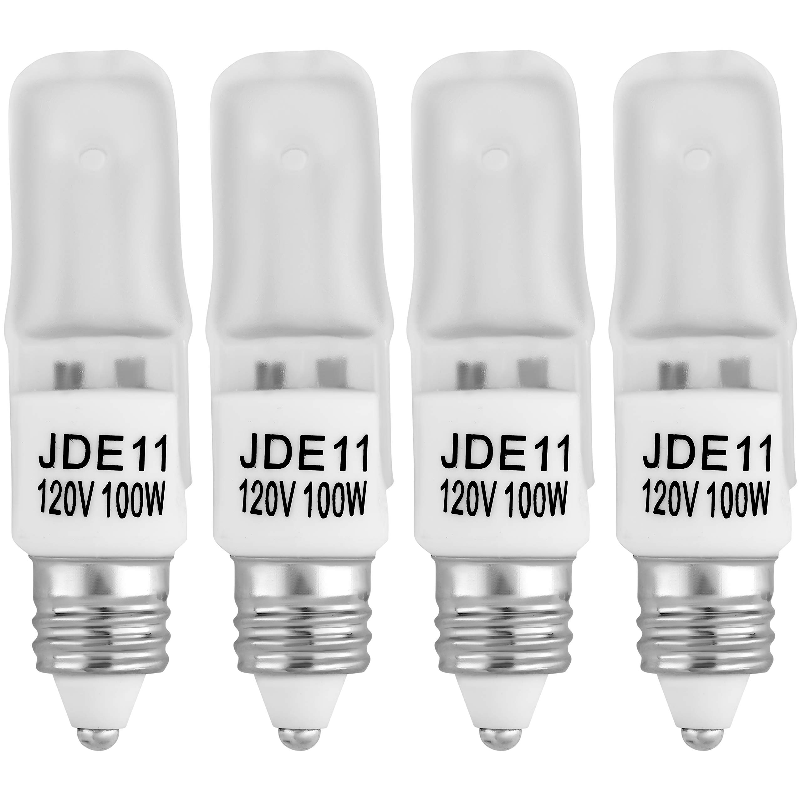 4-Pack JDE11 120V 100W Frosted Halogen JDE11 100W Bulb Warm White 100 Watt T4 E11 Bulb Frosted JD E11 T4 100W for Chandeliers, Pendants, Table Lamps, Cabinet Lighting, Mini-Candelabra Base T4 Bulb