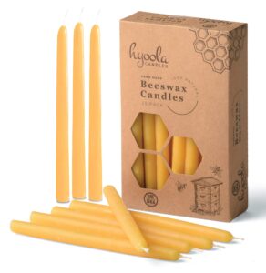 hyoola thin beeswax taper candles - 25 pack - handmade, all natural, 100% pure scented bee wax candle - tall, decorative, golden yellow - 6” tall - handmade in the usa