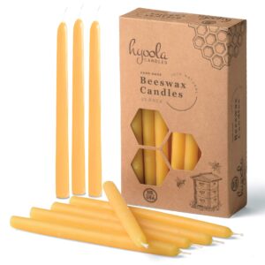 Hyoola Thin Beeswax Taper Candles - 25 Pack - Handmade, All Natural, 100% Pure Scented Bee Wax Candle - Tall, Decorative, Golden Yellow - 6” Tall - Handmade in The USA