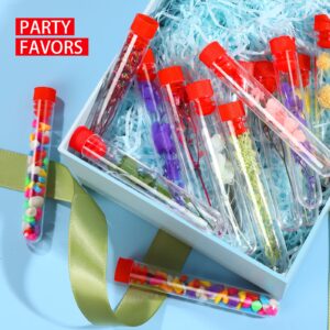 YGDZ Test Tubes with Rack, 50pcs 16x100mm Clear Plastic Test Tubes with Caps and Holder Rack for Nurse Party Decorations Halloween Party Favors