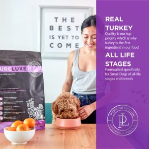 PURELUXE Grain and Gluten Free Dog Food, Turkey, Split Peas, and Salmon Elite Nutrition, for Small Breed Dogs at All Life Stages, Made in The USA, 11lbs