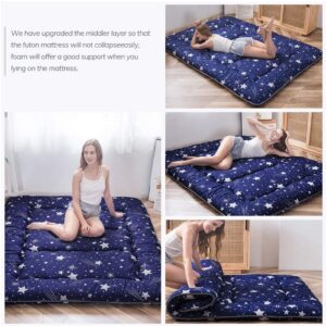 MAXYOYO Navy Starry Sky Japanese Floor Futon Mattress, Tatami Floor Mat Portable Camping Mattress Kids Sleeping Pad Foldable Roll Up Floor Lounger Couch Bed Twin Size with Mattress Cover