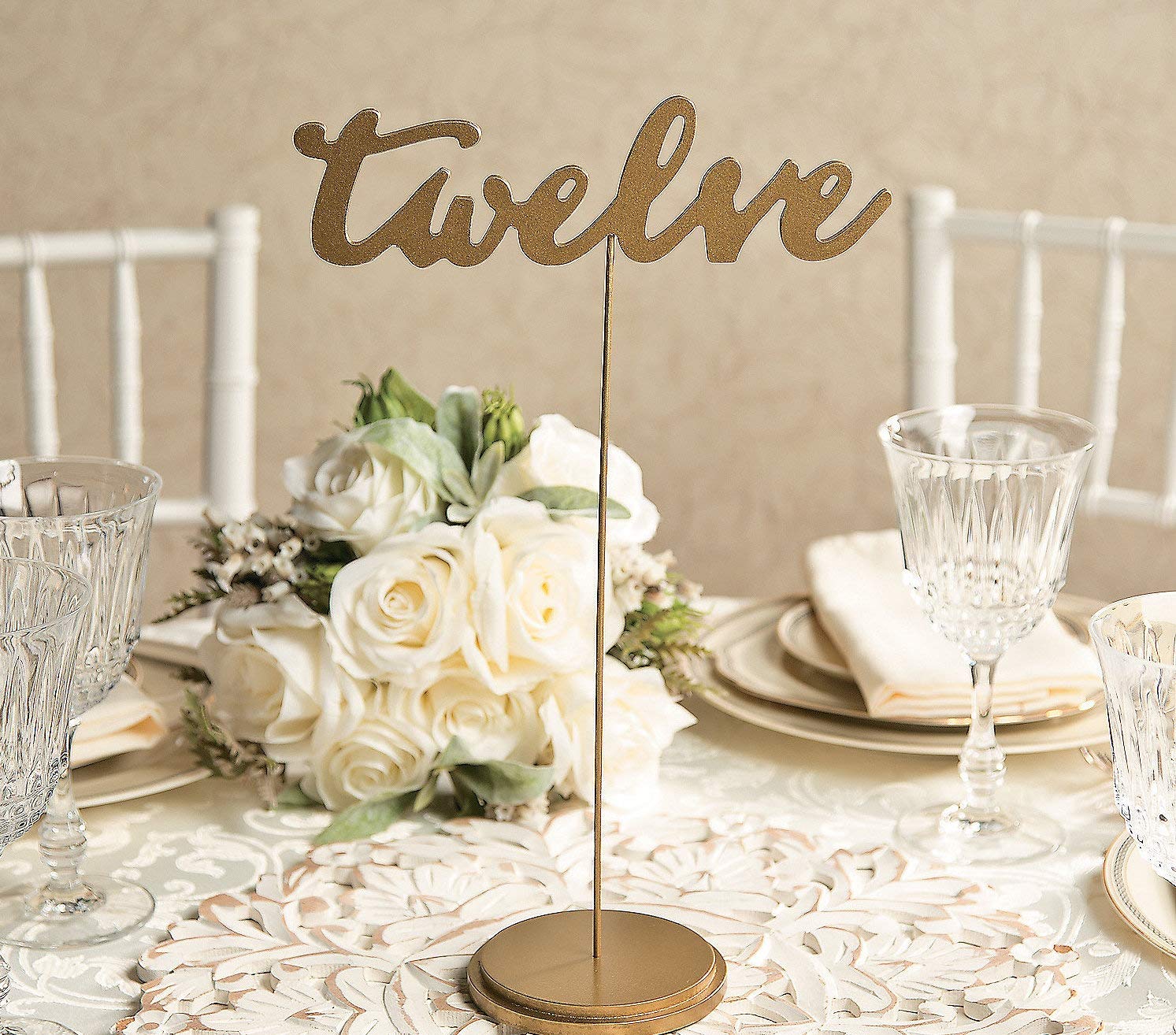 Fun Express Wood Cursive Table Numbers (Gold Set of 1-24) Wooden Calligraphy style for Wedding and Party Events