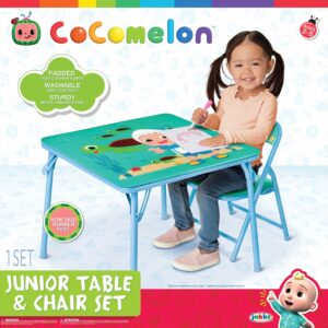 CoComelon Table & Chair Set for Toddlers 24-48M, Includes 1 Table & 1 Chair - Sturdy Metal Construction, Table: 20" L x 20" W x 16.4" H, Chair: 12" L x 11.6" W x 17.7" H - Weight Limit: 70 lbs