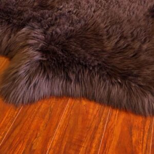 LAMBZY Genuine Sheepskin Silky Area Rug - Thick Strong Bottom Texture Easily Washable Stain Resistant Rug - Perfect for Children Living Room, Bedroom Decoration Genuine 2'x 4'2', Dark Brown