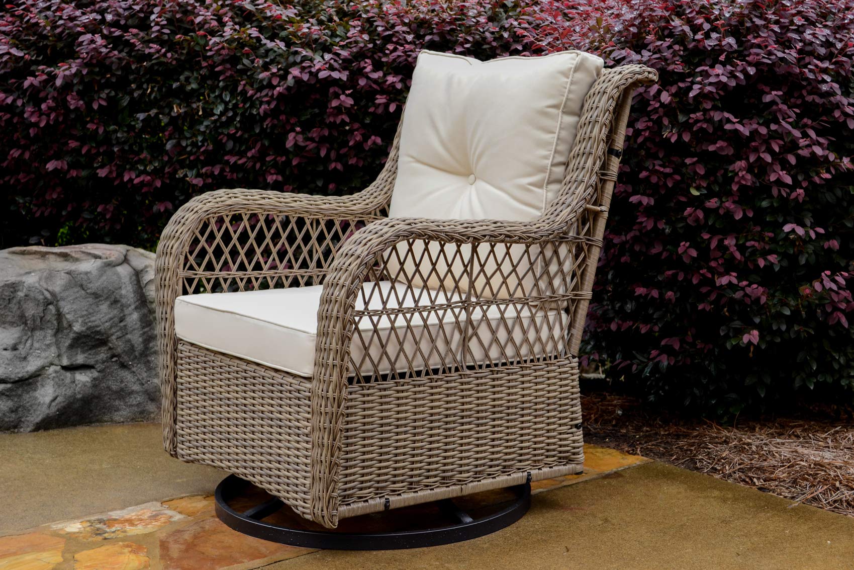 Tortuga Outdoor Rio Vista Swivel Glider, Single Chair, Sandstone Wicker and Cushions