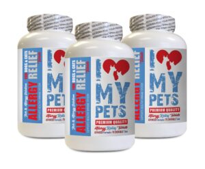 dog supplements for skin and coat - dog and cat allergy relief - for pets - relieve itching - premium - licorice for dogs - 225 treats (3 bottles)