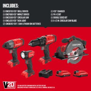 CRAFTSMAN V20 MAX Power Tool Combo Kit, 4-Tool Cordless Power Tool Set (CMCK401D2AM)