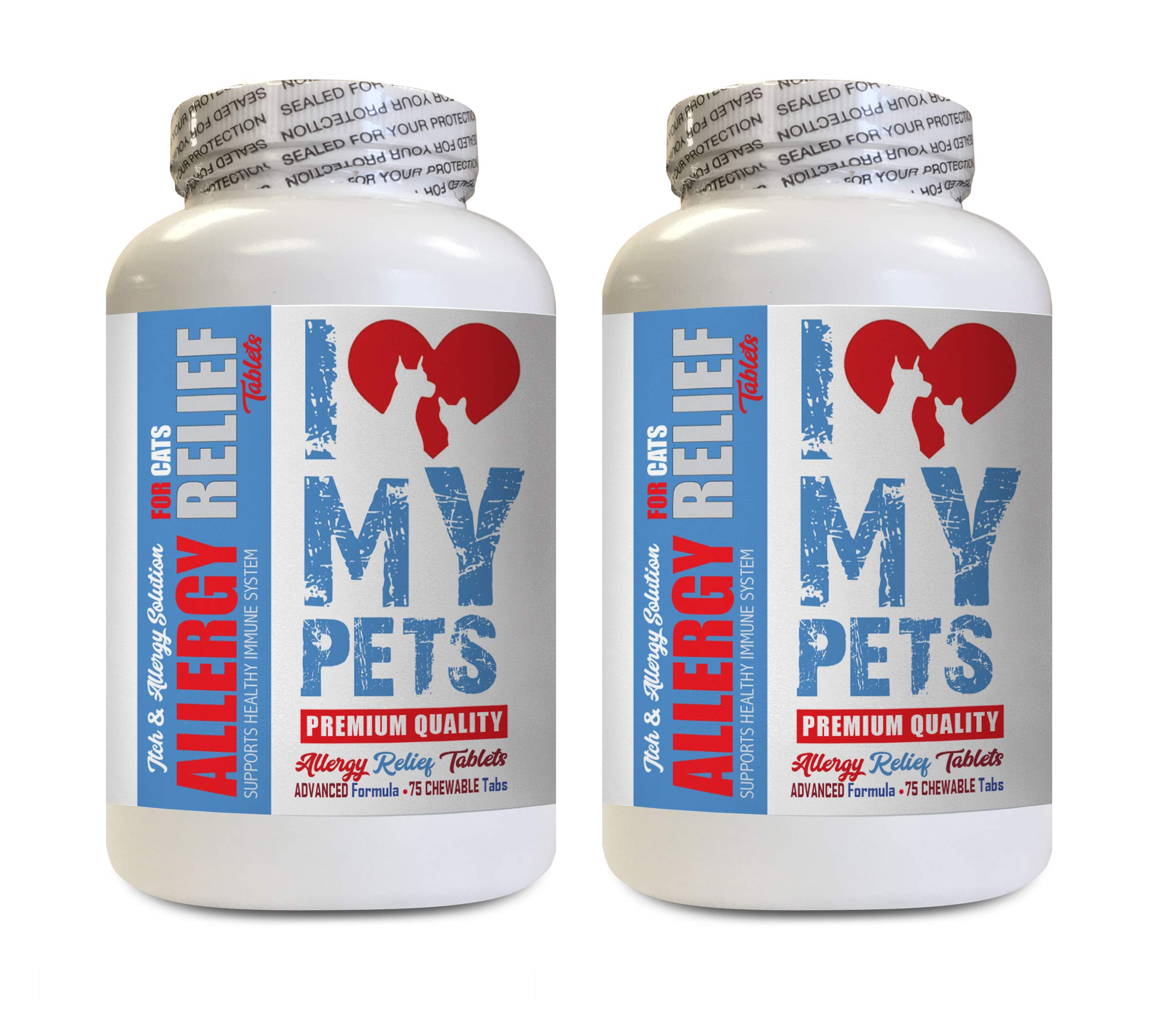 I Love My Pets Anti Itch Cats - Cats Allergy Relief - Itch Relief - Premium Supplement - Treats - Anti Itch for Cats - 150 Tablets (2 Bottles)