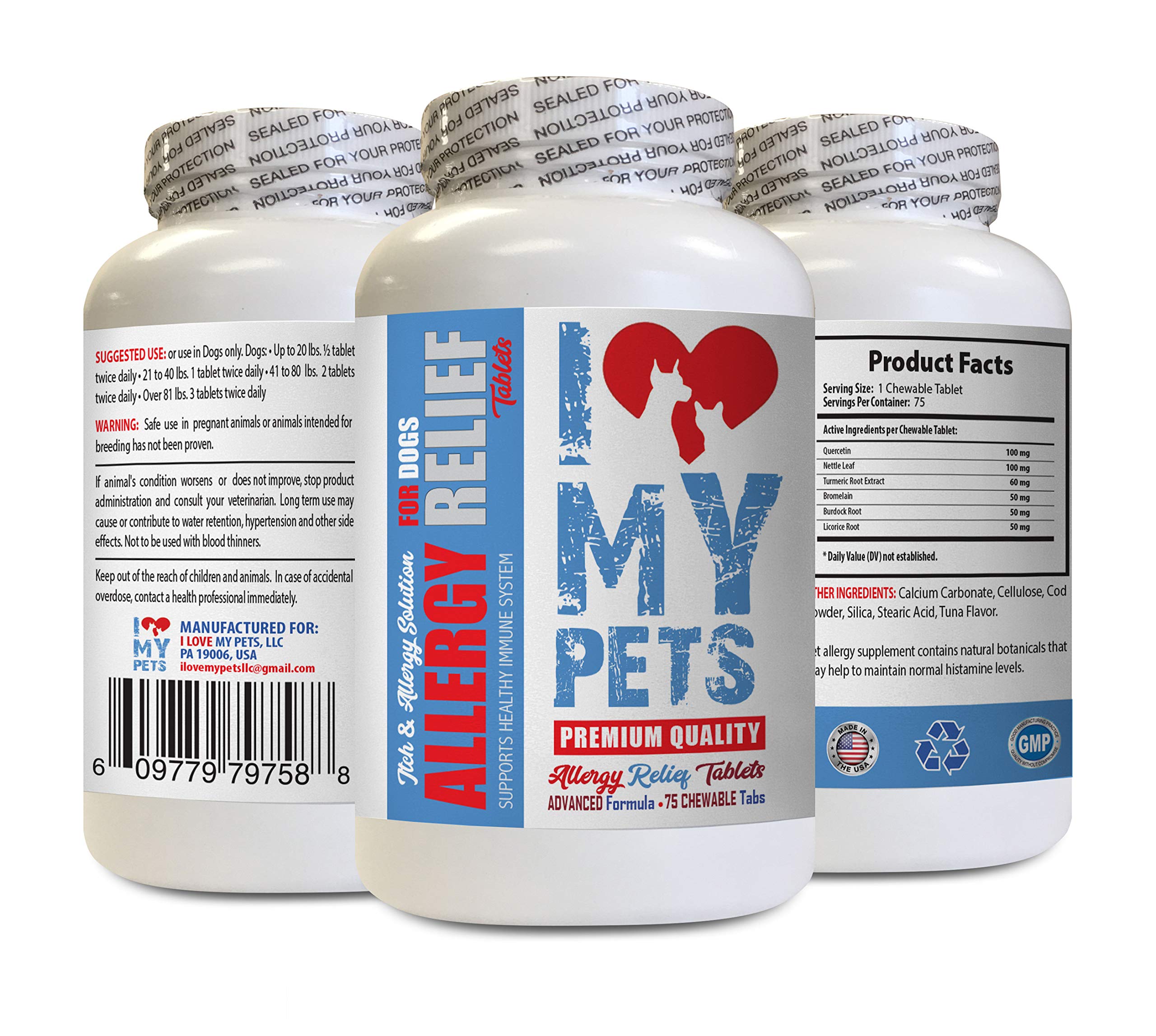 I Love My Pets Dog Immune Treats - Dog Allergy Relief - Itch Relief - Premium Quality - Dog Supplements for Skin and Coat - 1 Bottle (75 Treats)