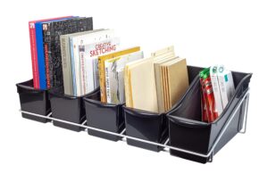 storex large book bins, metal shelf rack included, black, set of 5 (71129u01c)