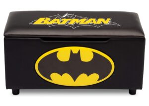 delta children dc comics batman upholstered storage bench for kids | perfect for bedrooms/playrooms/living rooms | features fun graphics of batman