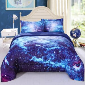 wowelife galaxy bedding comforter set full 5 pieces blue outer space kids full size comforter bed set for teen boys and girls lightweight with comforter, flat sheet, fitted sheet and 2 pillowcases