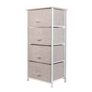 simplify 4 tier vertical storage chest | dresser | nightstand | fabric drawers | sturdy steel frame | organizer | bedroom | closet | easy to assemble | beige