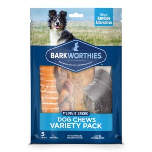 barkworthies medium breed variety pack natural dog chews (5 count)