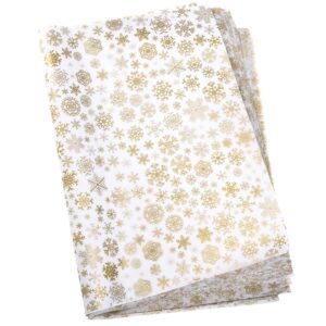 whaline snowflake tissue paper 20" x 28" christmas metallic acid free wrapping paper bulk big size for home, diy and craft, gift bags new year decorations, 60 sheets (gold)