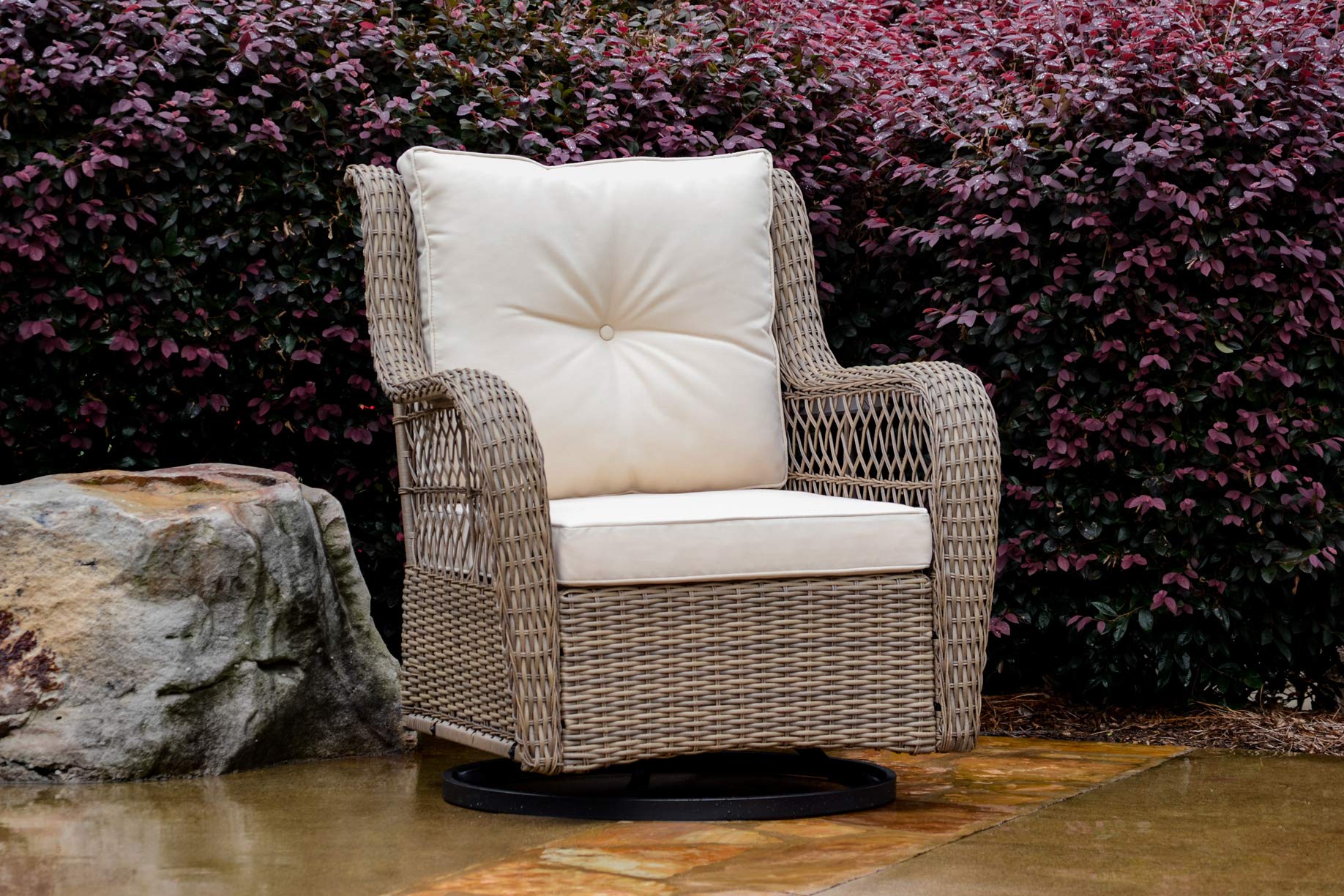 Tortuga Outdoor Rio Vista Swivel Glider, Single Chair, Sandstone Wicker and Cushions