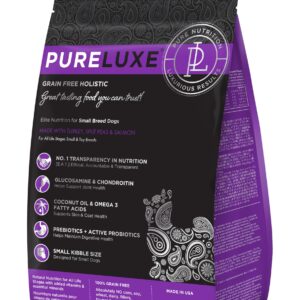 PURELUXE Grain and Gluten Free Dog Food, Turkey, Split Peas, and Salmon Elite Nutrition, for Small Breed Dogs at All Life Stages, Made in The USA, 11lbs