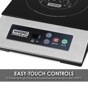 Waring Commercial WIH200 Light Duty Single Induction Range, 10 power settings, Easy-Touch Controls, Durable Tempered Glass Surface, 120V, 1800W, 5-15 Phase Plug, Multicolor