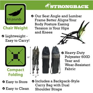 STRONGBACK Beach Chairs - Low Gravity Recliner Portable Beach Chair - with Built-in Lumbar Support - Heavy Duty Folding Beach Chairs - Great for Travel - Black