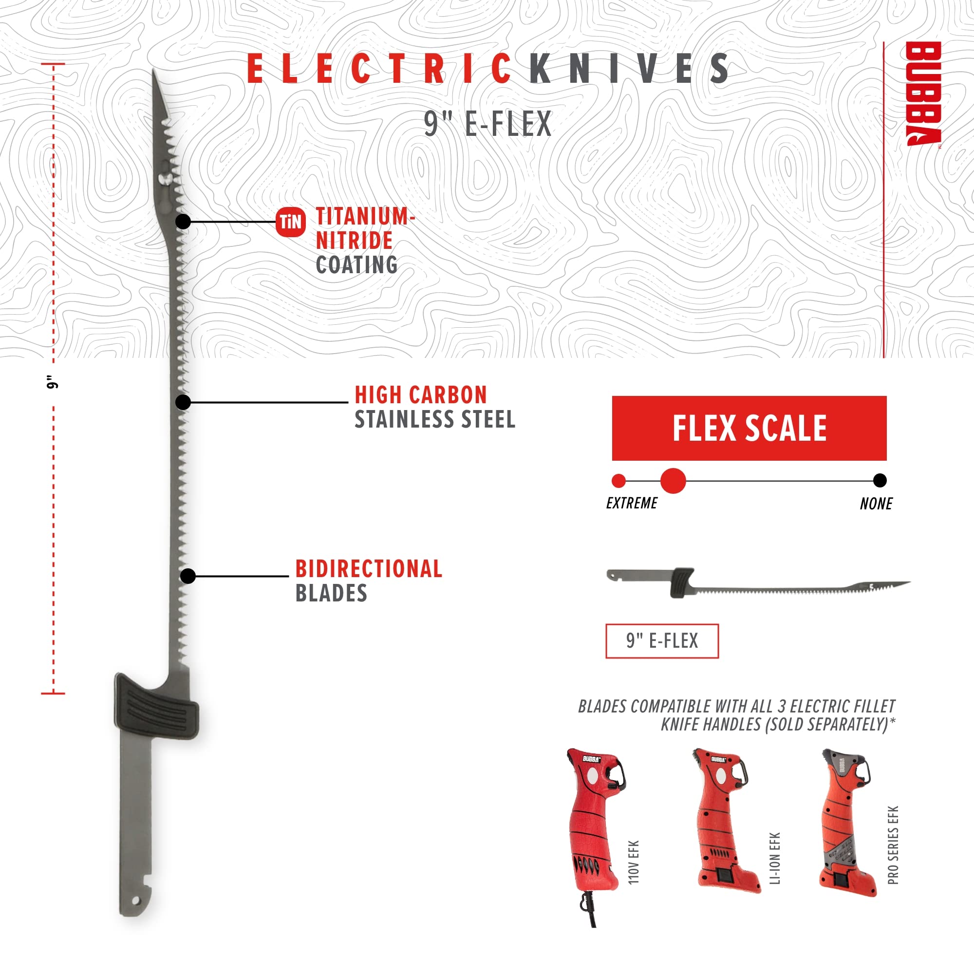 BUBBA 9 Inch E-FLEX Electric Fillet Blade with Ti-Nitride Coated Hollow Stainless Steel Non-Stick Reciprocating Construction for Fishing and Outdoors