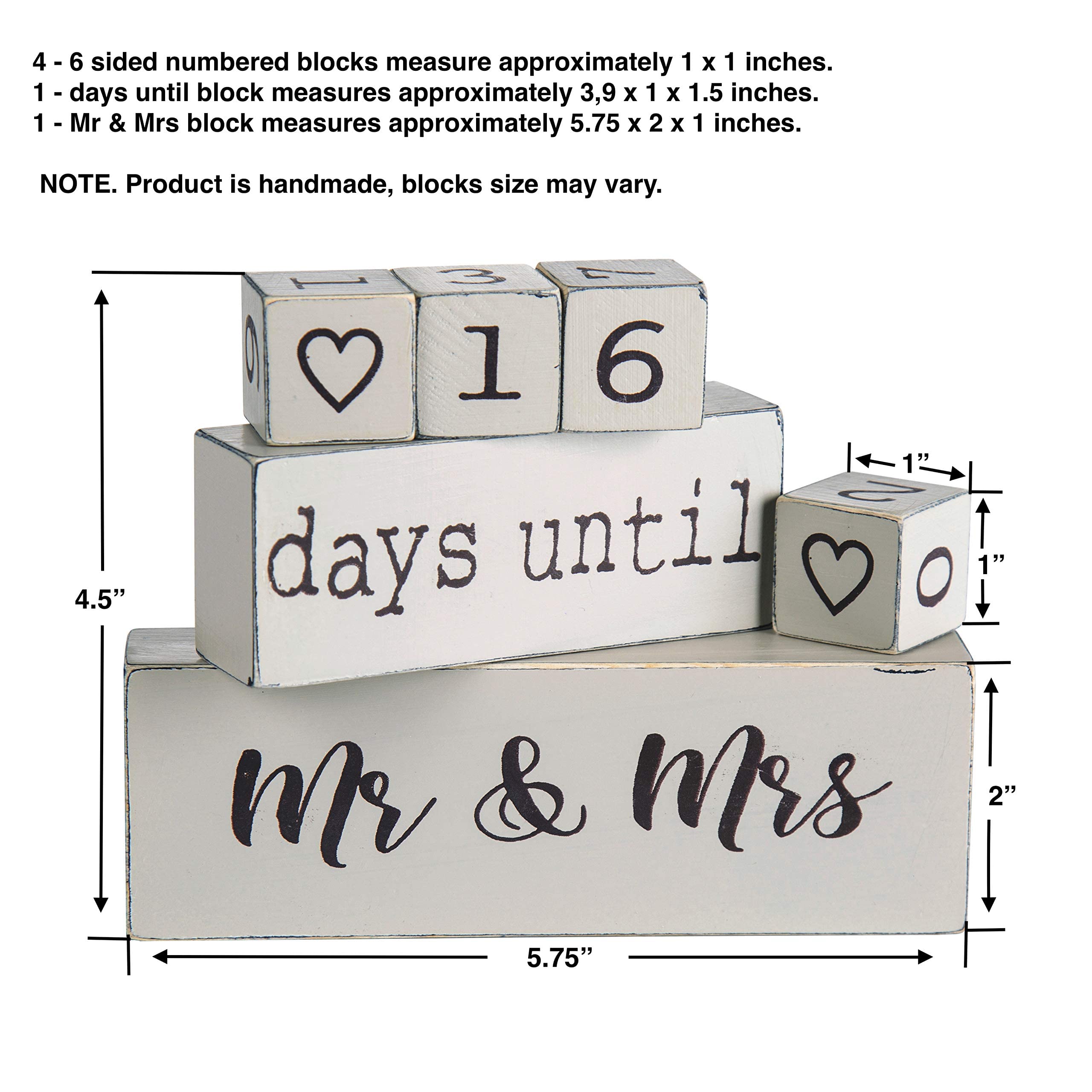 Lillium Wedding Day Countdown Calendar Blocks Sign - Counting Down Days Until Mr & Mrs - Wooden Engagement Gift Set for Engaged Couples – Bridal Shower Gift – Bride to Be – Rustic Gray