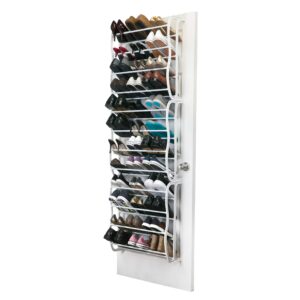 simplify 36 pair adjustable hanging over the door shoe rack, 12 tier, in white