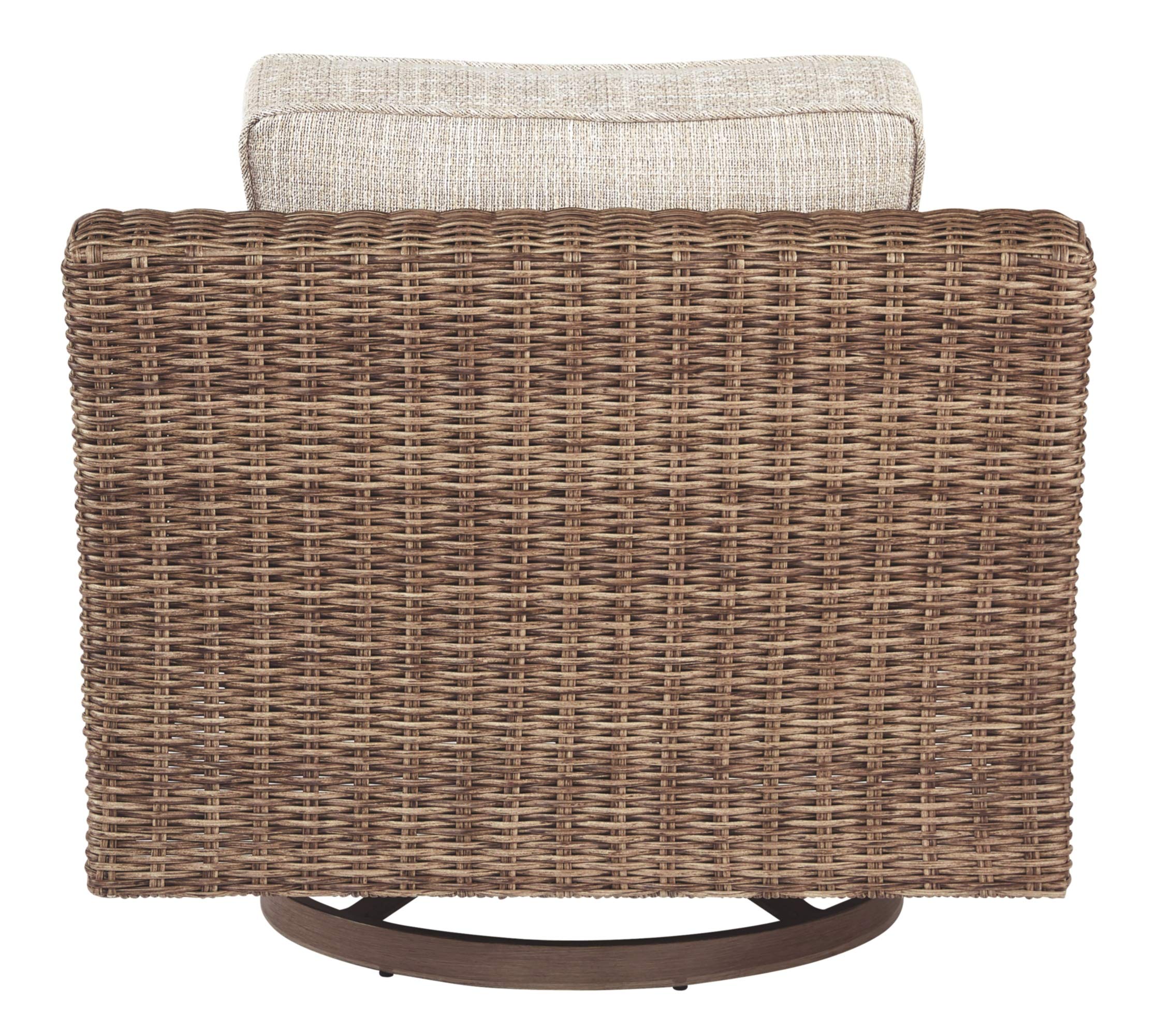 Signature Design by Ashley Beachcroft Outdoor Swivel Wicker Patio Lounge Chair, Beige