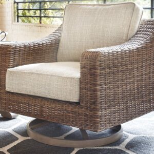 Signature Design by Ashley Beachcroft Outdoor Swivel Wicker Patio Lounge Chair, Beige