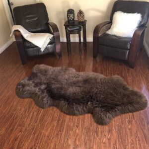 LAMBZY Genuine Sheepskin Silky Area Rug - Thick Strong Bottom Texture Easily Washable Stain Resistant Rug - Perfect for Children Living Room, Bedroom Decoration Genuine 2'x 4'2', Dark Brown