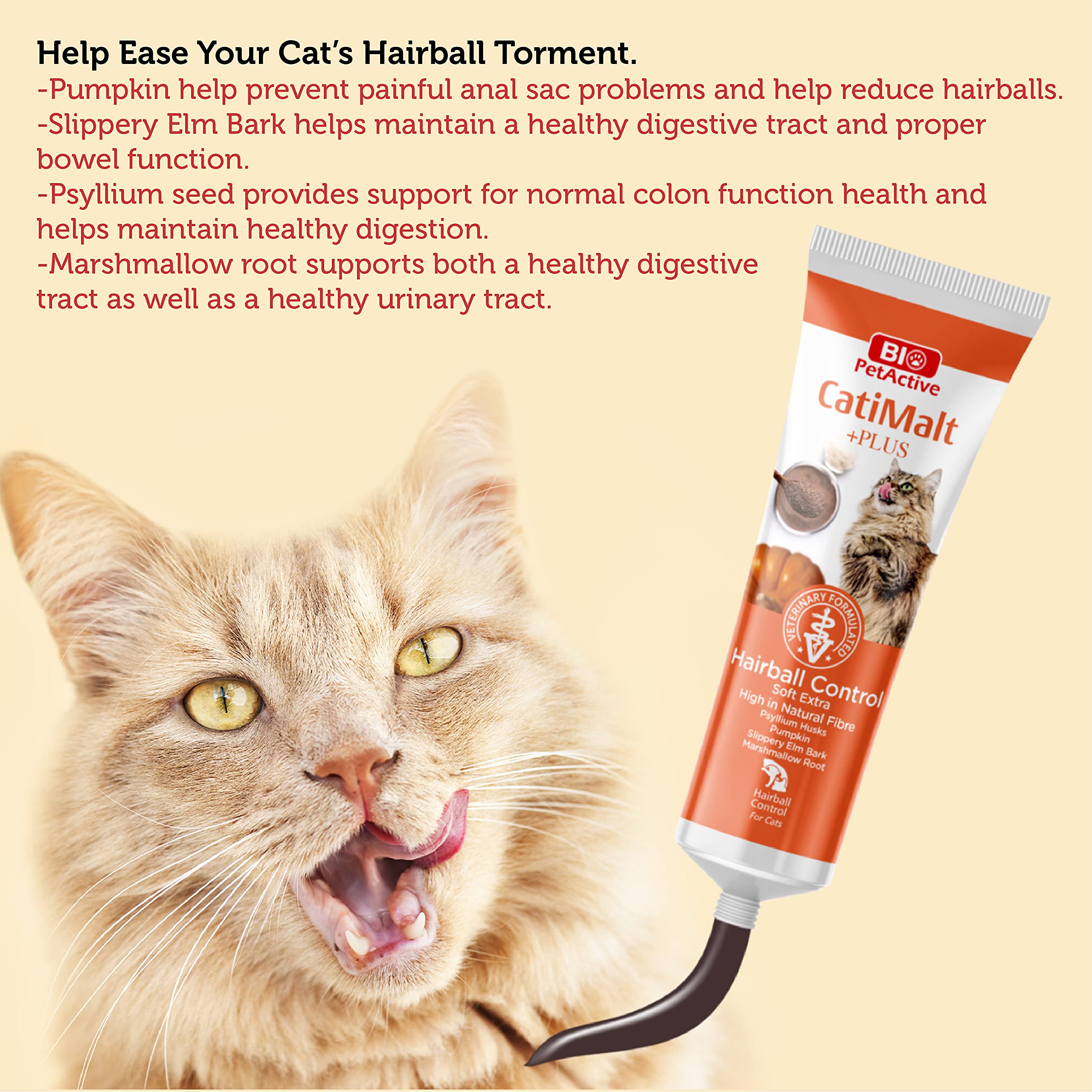 Bio Pet Active CatiMalt +Plus All Natural Hairball Remedy for Cats with Tasty Pumpkin Flavor