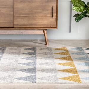 Well Woven Lincoln Modern Scandinavian Triangles Geometric Gold & Blue Area Rug 3x5 (3'11" x 5'3")