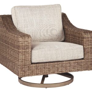 Signature Design by Ashley Beachcroft Outdoor Swivel Wicker Patio Lounge Chair, Beige