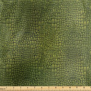 lunarable alligator fabric by the yard, realistic style digital illustration of crocodile reptile animal skin, decorative satin fabric for home textiles and crafts, 2 yards, olive green