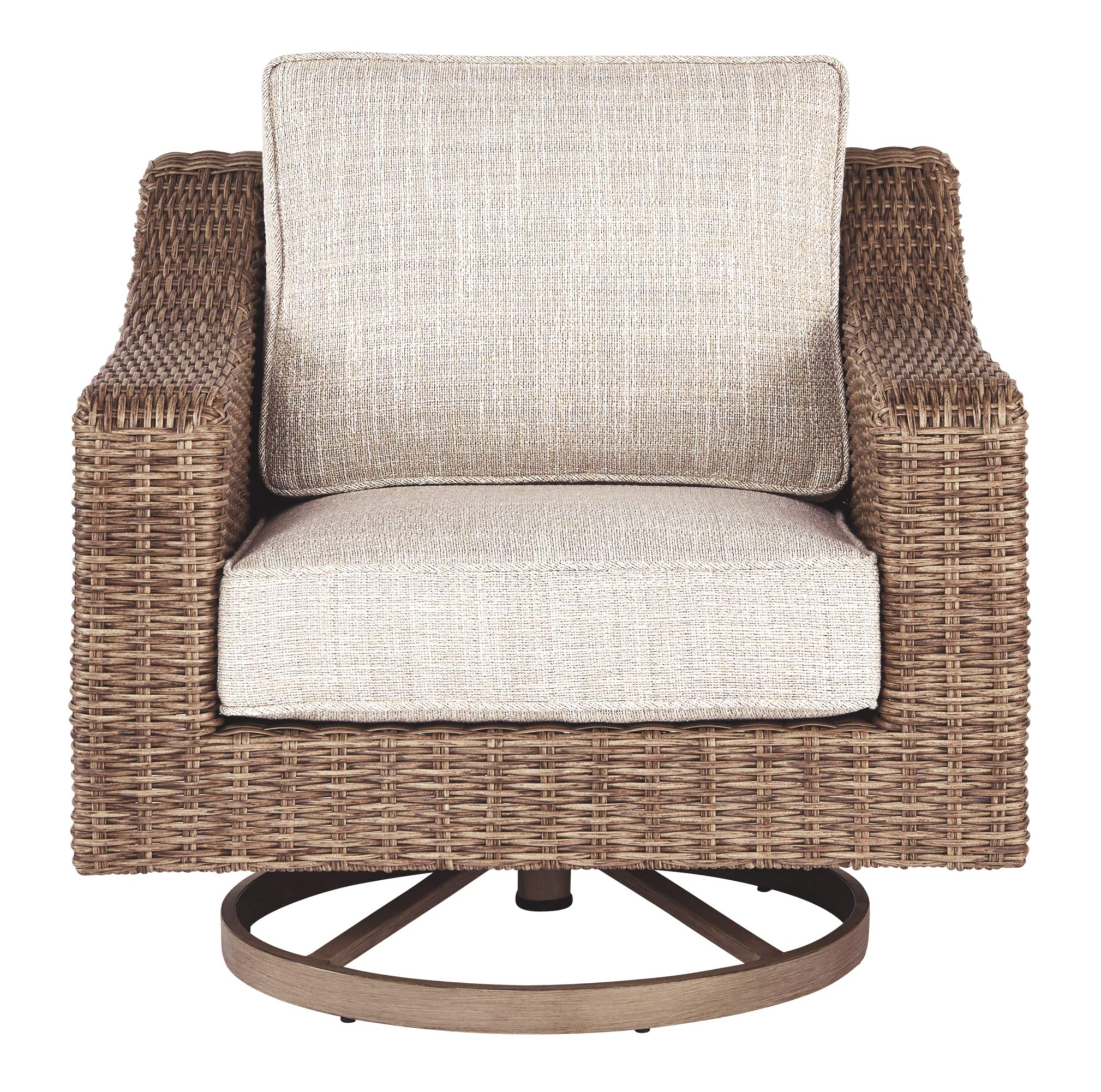 Signature Design by Ashley Beachcroft Outdoor Swivel Wicker Patio Lounge Chair, Beige