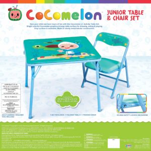 CoComelon Table & Chair Set for Toddlers 24-48M, Includes 1 Table & 1 Chair - Sturdy Metal Construction, Table: 20" L x 20" W x 16.4" H, Chair: 12" L x 11.6" W x 17.7" H - Weight Limit: 70 lbs