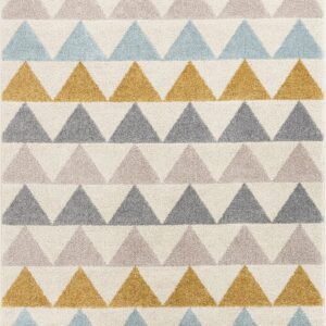 Well Woven Lincoln Modern Scandinavian Triangles Geometric Gold & Blue Area Rug 3x5 (3'11" x 5'3")