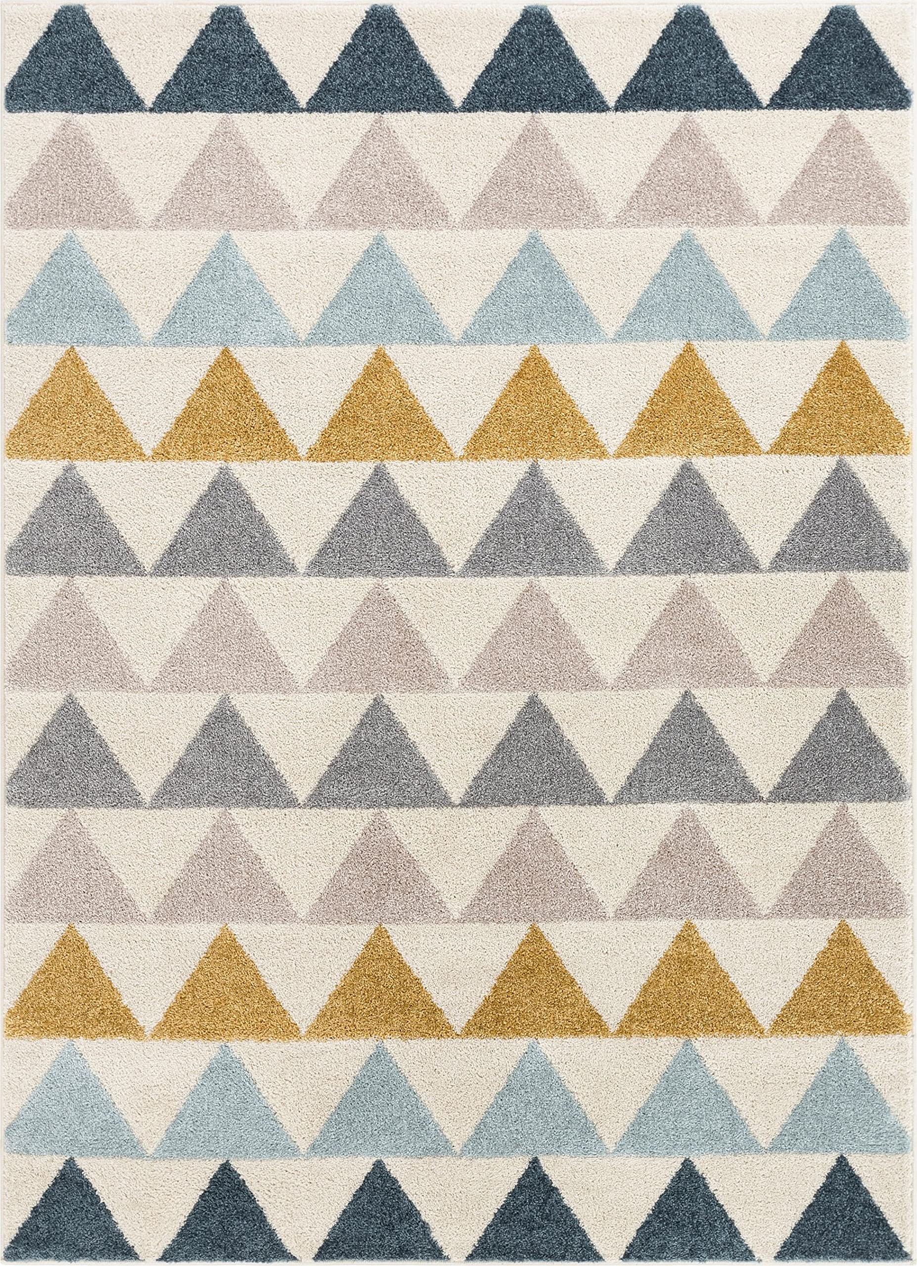 Well Woven Lincoln Modern Scandinavian Triangles Geometric Gold & Blue Area Rug 3x5 (3'11" x 5'3")