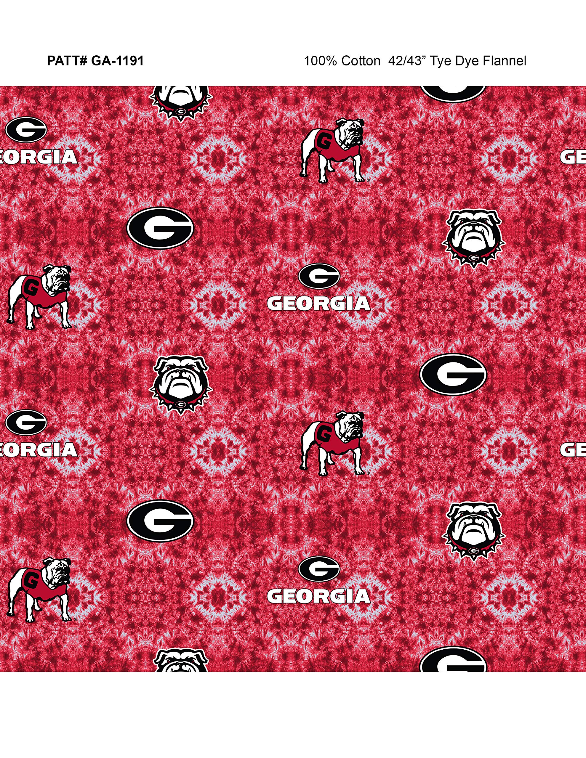 SYKEL ENTERPRISES University of Georgia TIE DYE Flannel Fabric-Sold by The Yard-College Flannel Fabric