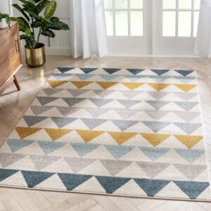 well woven lincoln modern scandinavian triangles geometric gold & blue area rug 3x5 (3'11" x 5'3")