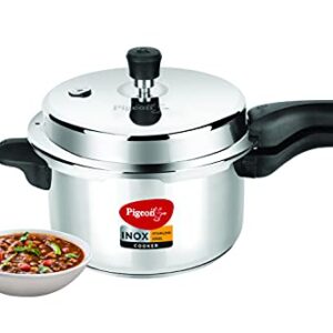 Pigeon Pressure Cooker - 5 Quart - Inox Stainless Steel Outer Lid Stovetop & Induction Base - Cook delicious food in less time: soups, rice, legumes, and more- 5 Liters