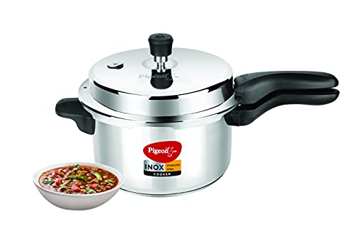 Pigeon Pressure Cooker - 5 Quart - Inox Stainless Steel Outer Lid Stovetop & Induction Base - Cook delicious food in less time: soups, rice, legumes, and more- 5 Liters