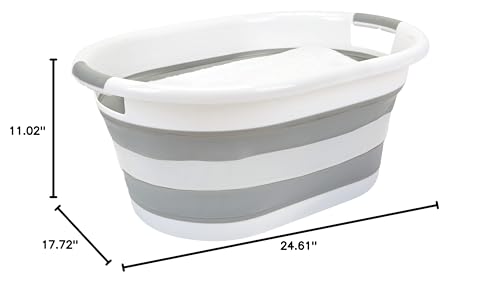 Simplify Collapsible Laundry Basket | Portable | Space Saver Storage | Hold 2 Loads | Store Under the Bed or Closet | Good for Kids | Dorm | Bedroom | Large | White/Grey