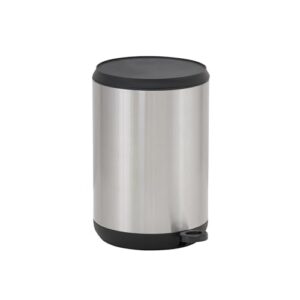 Design Trend 5 Liter Small Round Stainless Steel Step Trash Can with Soft Close Lid 1.3 Gallon, Silver