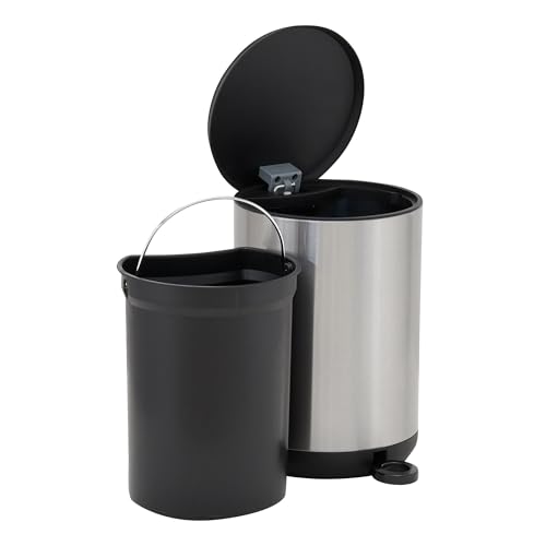 Design Trend 5 Liter Small Round Stainless Steel Step Trash Can with Soft Close Lid 1.3 Gallon, Silver