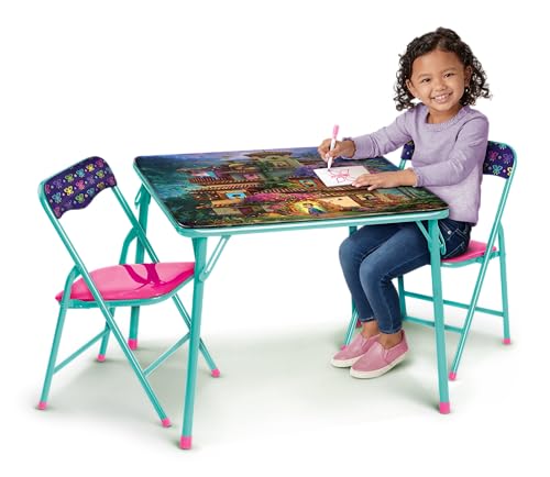 Disney's Encanto Kids Folding Table & Chairs Set for Kid and Toddler 36 Months Up To 7 years, Includes: 1 Table (36"L x 24"W x 20"H), 2 Chairs (13"L x 13.5"W x 21"H) Weight Limit: 70 lb