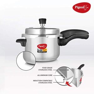 Pigeon Pressure Cooker - 5 Quart - Inox Stainless Steel Outer Lid Stovetop & Induction Base - Cook delicious food in less time: soups, rice, legumes, and more- 5 Liters